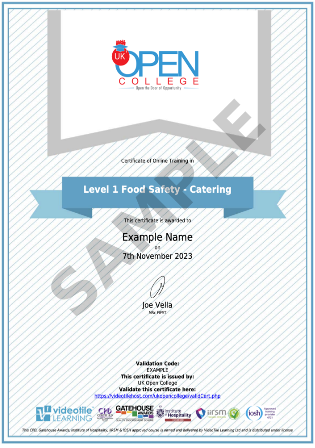 Food Safety Level 1 Catering | Online Course | Instant Certificate